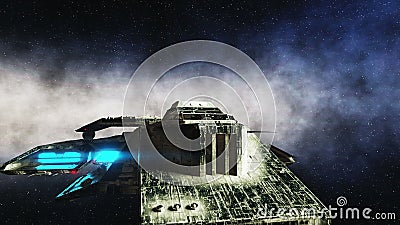 Futuristic Space Ship in Space. Earth Planet Wonderfull View. Realistic ...
