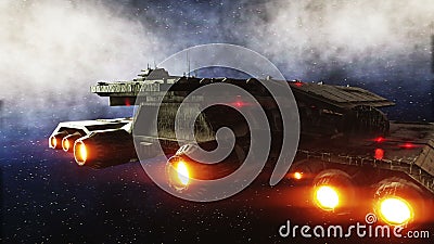 Futuristic Space Ship in Space. Earth Planet Wonderfull View. Realistic ...