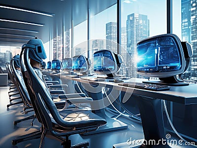 Futuristic VR Office Cubicles With Remote Collaboration Stock Image ...