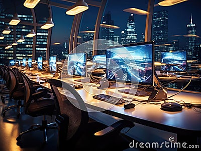 Futuristic VR Office Cubicles With Remote Collaboration Royalty-Free ...