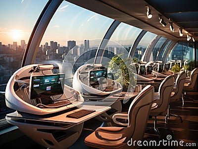 Futuristic VR Office Cubicles With Remote Collaboration Stock ...