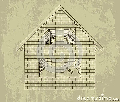 Gable House Construction Line Grunge Drawing Vector | CartoonDealer.com ...