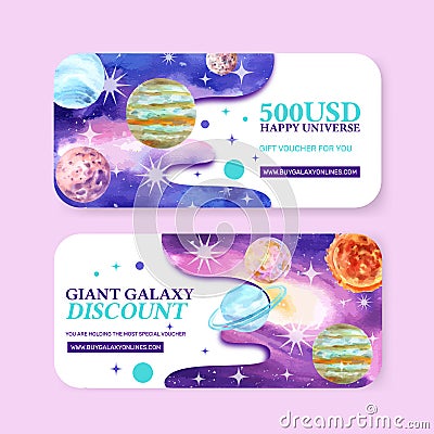 Galaxy Ticket Design With Jupiter, Neptune, Uranus Illustration ...
