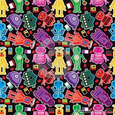Seamless Tileable Vector Background Pattern with Cute Robots Stock ...