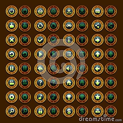 Game Menu Icons Steampunk Buttons Set Vector Illustration ...