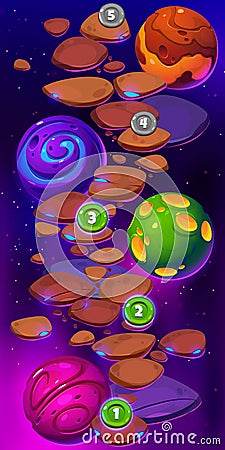 Game Ui Level Map With Space Planets, Rocks, Path Stock Image ...