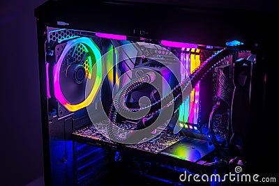 Gaming PC With RGB LED Lights On A Computer, Assembled With Hardware ...