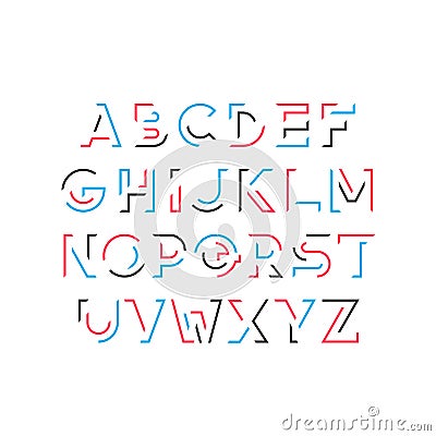 Gap Line Bold Latin Font, Graphical Decorative Alphabet Cartoon Vector ...