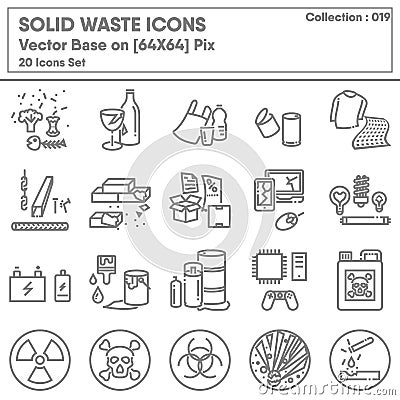 Garbage Category And Solid Waste Icon Set, Icons Collection Of Garbages ...