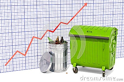 Garbage Containers With Growing Chart. 3D Rendering Royalty-Free Stock ...