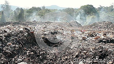 Garbage Dump Waste with Smoke Stock Footage - Video of litter ...