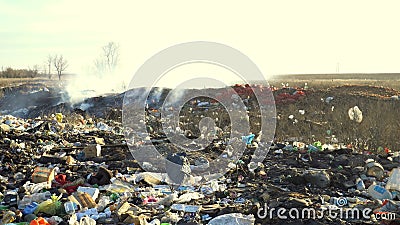 Garbage Dump Waste with Smoke at Sunny Day Stock Video - Video of ...