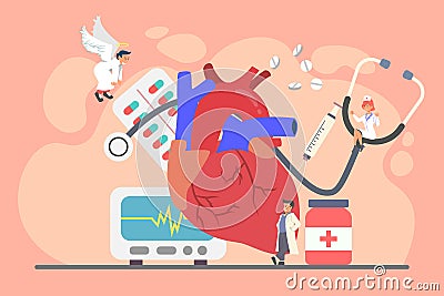 Heart Medication, Cardiology, And Heart Care Tiny People Illustration ...