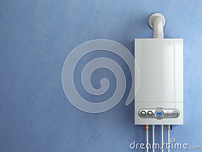 Gas Boiler On Blue Background. Gas Boiler Home Heating. Stock ...