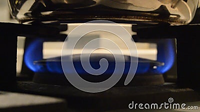 Gas Stove Burning in the Kitchen, Blue Flames, Cooking on the Stove ...