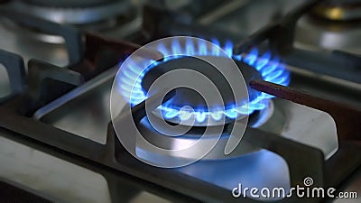 Gas Stove Turns on with Burning Blue Gas Flame Stock Video - Video of ...