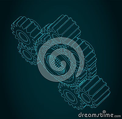 Gear Transmission Isometric Blueprints Vector Illustration ...