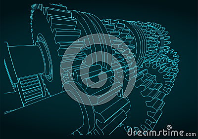 Gearbox Close-up Drawing Cartoon Vector | CartoonDealer.com #254581899