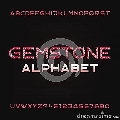 Gemstone Alphabet Font. Shiny Ruby Letters And Numbers. Cartoon Vector ...