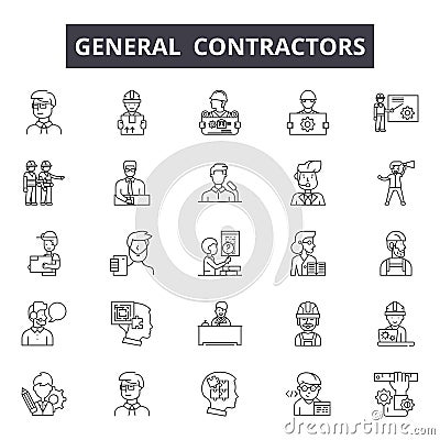 General Contractors Line Icons, Signs, Vector Set, Outline Illustration ...