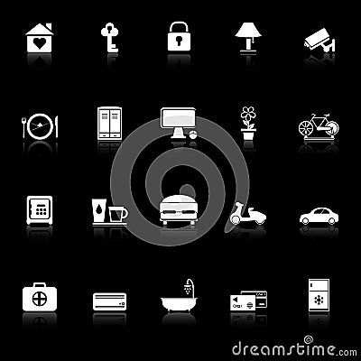 General Home Stay Icons With Reflect On Black Background Vector ...