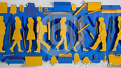 Cobalt Blue And Yellow Paper People Cutouts Stock Photo | CartoonDealer ...