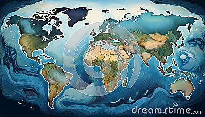 Detailed Map Illustrating Global Water Distribution And Regional ...