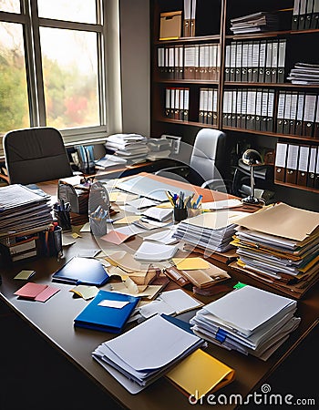 Messy Office Desk With A Lot Of Paperwork And Documents On It Stock ...