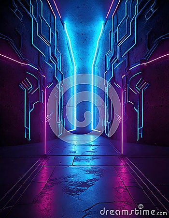 Cyberpunk Name Tags With Neon Lights On Industrial Concrete Texture ...