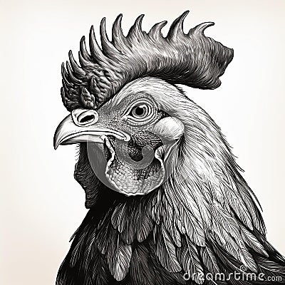 Photorealistic Black And White Rooster Head Drawing. | CartoonDealer ...