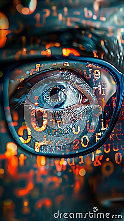 Human Eye Peering Through Glasses, Surrounded By An Array Of Floating ...