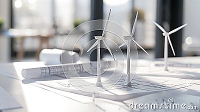 Generative AI Close Up Of Wind Turbines On A Table With Architectural ...