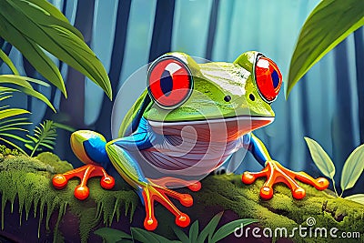 Generative AI Conceptual Illustration Of Red Eyed Tree Frogs ...