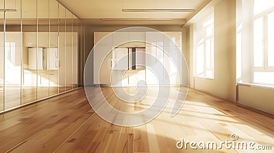 Generative AI An Empty Room With Wood Floors And White Cupboards On The ...