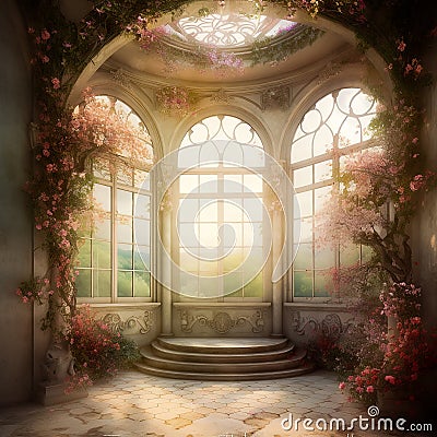 Generative AI: Enchanted Fairy Tale Arch With Flowers In A Castle ...