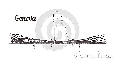 Geneva Skyline Sketch. Geneva Hand Drawn Illustration Isolated ...
