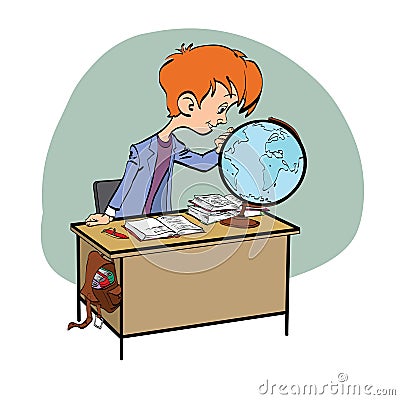 Geography, Student Boy Looking Globe Cartoon Vector | CartoonDealer.com ...