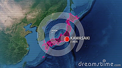 Geolocation of the City of Kawasaki on the Map Stock Video - Video of ...