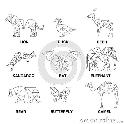 Geometric Animals Silhouettes. Set Of Polygons Stock Vector - Image ...