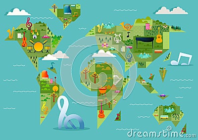 Geometric Musical World Map Cartoon Vector | CartoonDealer.com #51866281