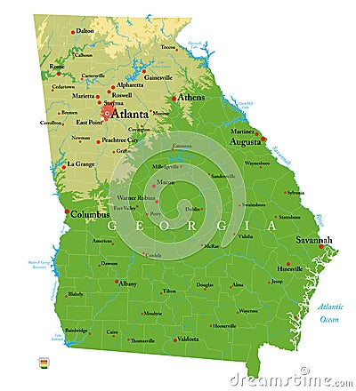 Georgia Highly Detailed Physical Map Vector Illustration | CartoonDealer.com #268939198