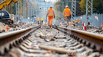 German Construction Worker Laboring On Railway Construction Site For ...