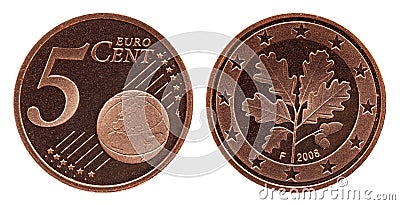 German Five Euro Cent Germany Coin, Front Side 5 And World Globe ...