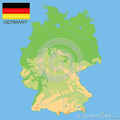 Germany. Detailed Physical Map Of Germany Colored According To ...