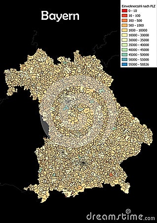 Germany Map Population By Zip Code Map Of Federal State Bavaria Royalty ...