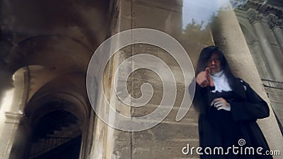 The Ghost of a Nun Walks through the Ruins of an Old Monastery. 4 K ...