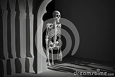 Ghost Skeleton Hiding In The Shadows, Peeking Around The Corner Stock ...