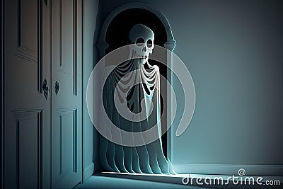 Ghost Skeleton Hiding In The Shadows, Peeking Around The Corner Royalty ...