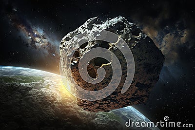The Cosmic Cataclysm. Giant Asteroid Colliding With A Planet Or Earth ...