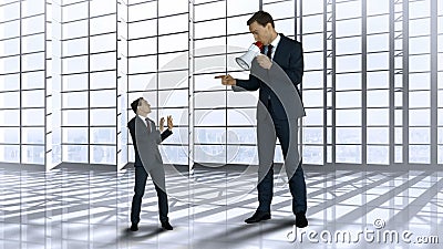 Giant Boss Yelling on Scared Businessman with Megaphone Stock Footage ...